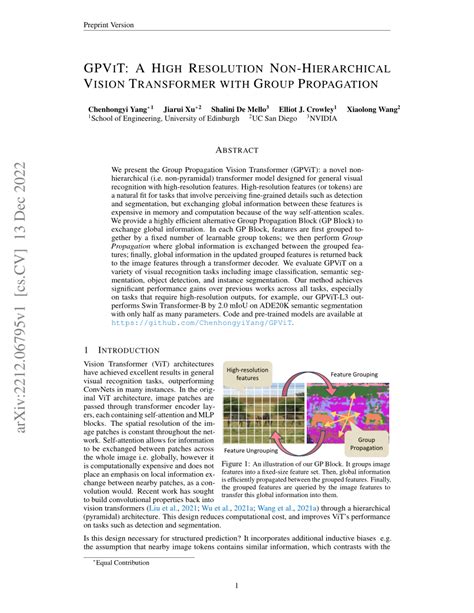 Pdf Gpvit A High Resolution Non Hierarchical Vision Transformer With Group Propagation