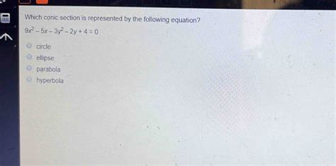 Solved Which Conic Section Is Represented By The Following Equation 9x 2 5x 3y 2 2y 4 0 Circle