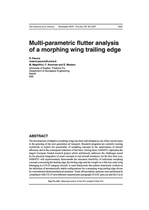 Pdf Multi Parametric Flutter Analysis Of A Morphing Wing Trailing Edge
