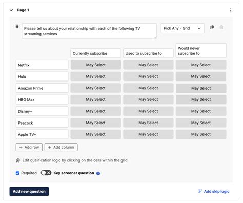 Use Grid Matrix Questions In Your Screener To Combine Multiple