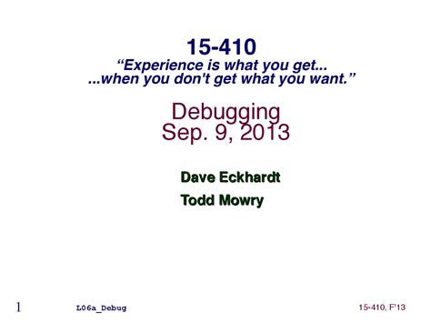 Debugging Operating System Design And Implementation Lecture Slides