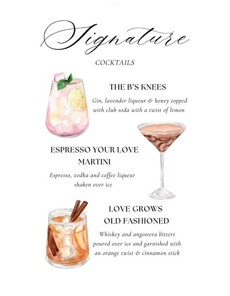 Signature Cocktail Menu Downloadable Template Etsy Signature