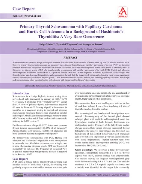 Pdf Primary Thyroid Schwannoma With Papillary Carcinoma And Hurtle
