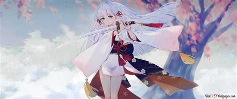 Kamisato Ayaka Is Stand Above The Water With Her Sword Genshin Impact K Wallpaper Download