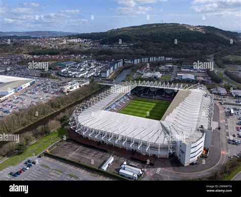 Swansea Uk 22nd March 2024 Aerial View Of The Stadium In