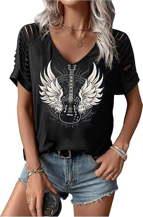 Rock Band T Shirt For Women Sexy V Neck Country Music Short Sleeved