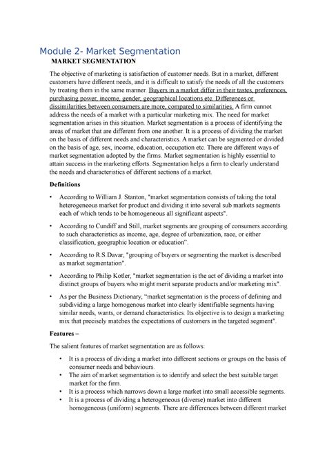Market Segmentation Module 2 Market Segmentation Market Segmentation The Objective Of