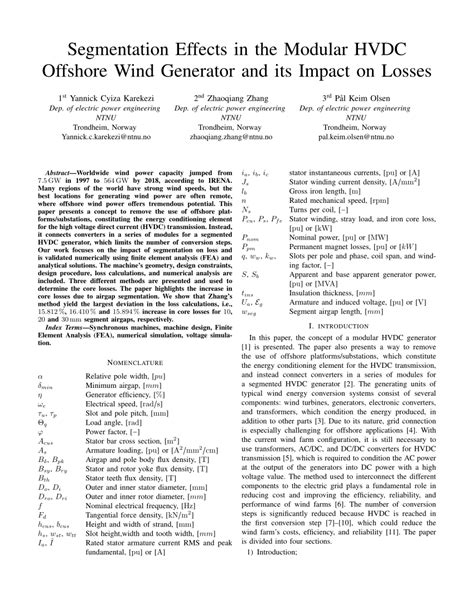 Pdf Segmentation Effects In The Modular Hvdc Offshore Wind Generator And Its Impact On Losses