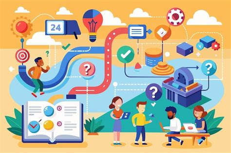 Premium Vector Team Collaborating On Project Surrounded By Icons Representing Creativity And