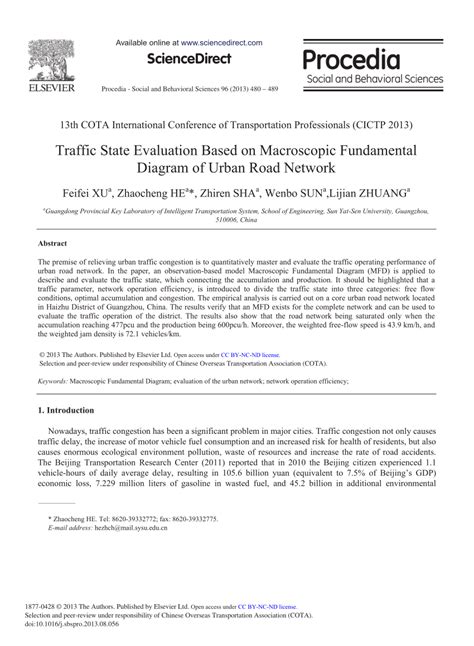 Pdf Traffic State Evaluation Based On Macroscopic Fundamental Diagram Of Urban Road Network