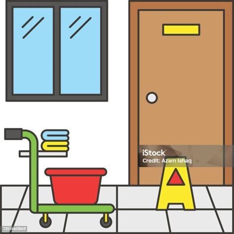 집 밖의 하우스키핑 카트 하우스 메이드 청소 장비 컨셉 벡터 라인 아이콘 디자인 호텔 및 모텔 서비스 기호 휴가 렌탈 사인 레스토랑 용품 스톡 일러스트레이션 가구에 대한
