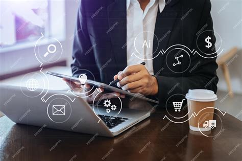 Premium Photo Coding Software Developer Work With Augmented Reality Dashboard Computer Icons