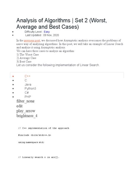 Analysis Of Algorithms Set 2 Worst Average Best Cases Pdf Time