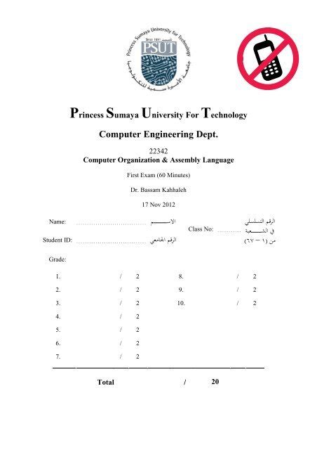Computer Organization And Assembly Language Exam 1 Princess