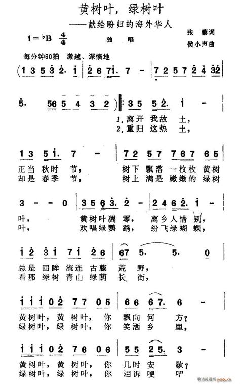 黄树叶绿树叶献给盼归的海外华人 歌谱简谱网