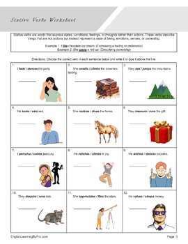 Stative Verbs Worksheet Editable Fillable Printable PDF TPT