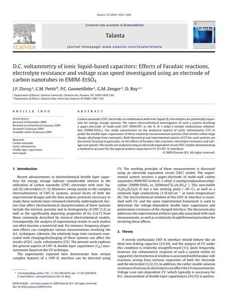 Pdf Dc Voltammetry Of Ionic Liquid Based Capacitors Effects Of Faradaic Reactions