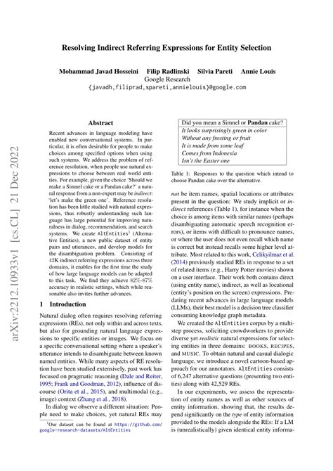 Pdf Resolving Indirect Referring Expressions For Entity Selection