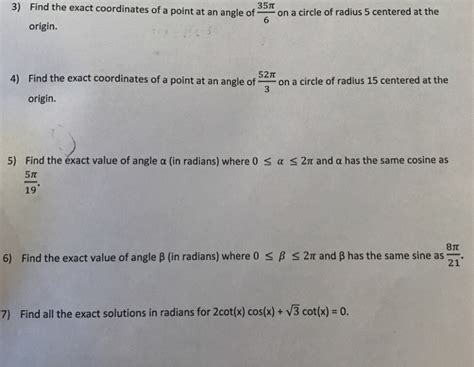 Solved π Find the exact coordinates of a point at an angle Chegg