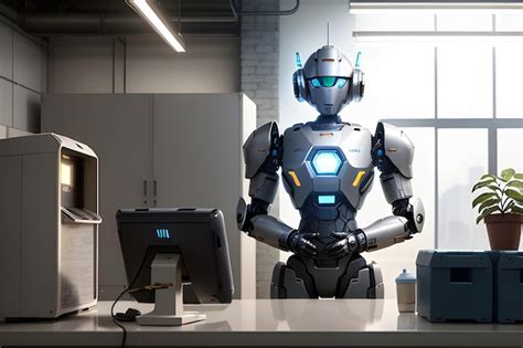 Premium Ai Image Cute Robot Businessman Is Working In The Office