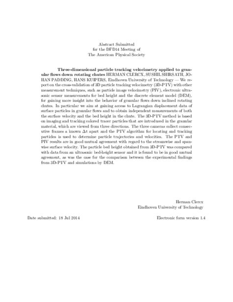 Pdf Three Dimensional Particle Tracking Velocimetry Applied To Granular Flows Down Rotating