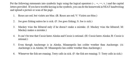 Solved Put The Following Statements Into Symbolic Logic Solved Put The Following Statements Into Symbolic Logic