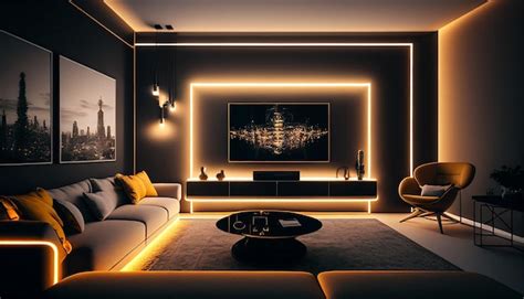 Las Tiras De Led Iluminan Una Sala De Estar Moderna Y Cómoda Ia
