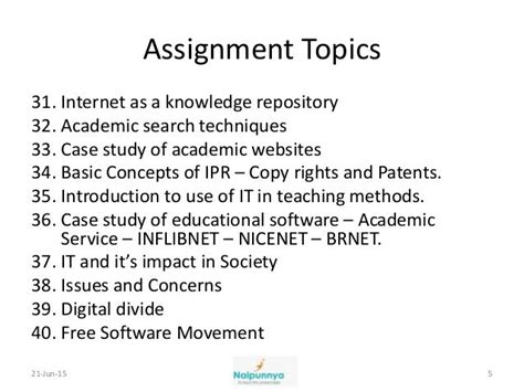 Assignment Topics Assignment Topics