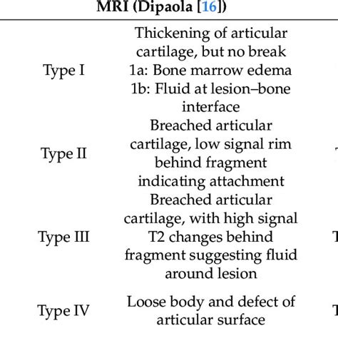 Classification Of Osteochondritis Dissecans Ocd 17 Download Scientific Diagram