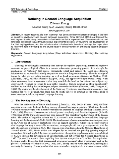 Noticing In Second Language Acquisition Pdf