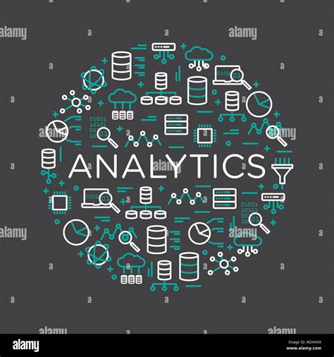 The Words Analytics Surrounded By Icons Of Database Cloud Computing Server Network Icons