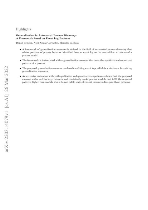 Generalization In Automated Process Discovery A Framework Based On Event Log Patterns Deepai
