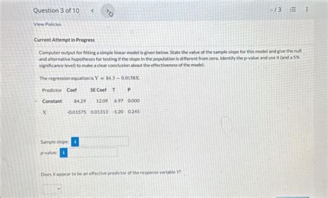 Solved Computer Output For Fitting A Simple Linear Model Is