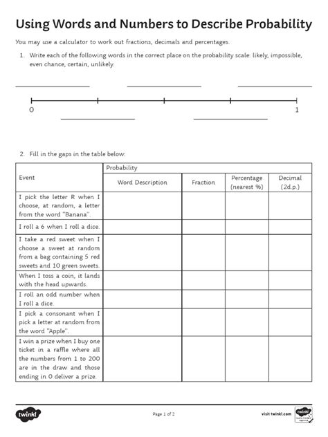 Probability Activity Sheet Pdf Probability Mathematics