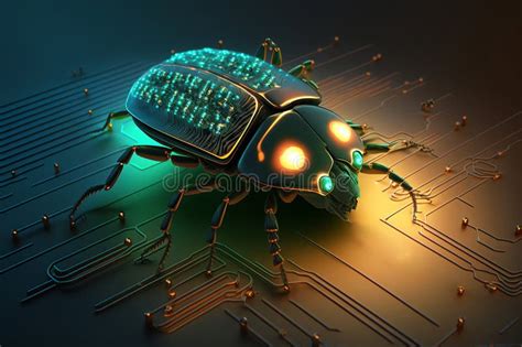 Electronic Bug On Circuit Computer Virus Concept Spy Bug Generative Ai Stock Illustration