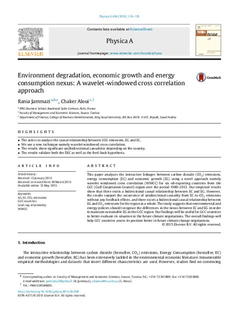 Pdf Environment Degradation Economic Growth And Energy Consumption Nexus A Wavelet Windowed