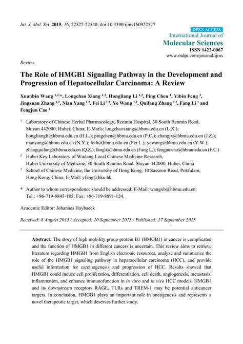 Pdf The Role Of Hmgb1 Signaling Pathway In The Development And Progression Of Hepatocellular