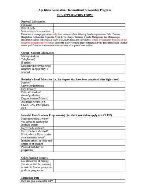 Akf Isp Pre Application Form Pdf Akf Isp Pre Application Form Pdf