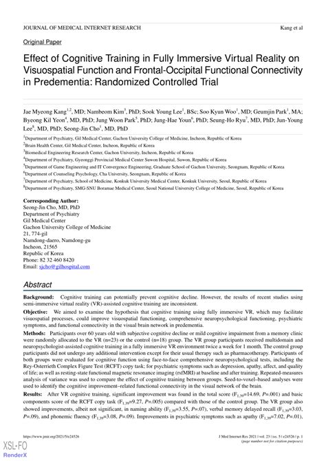 Pdf Effect Of Cognitive Training In Fully Immersive Virtual Reality
