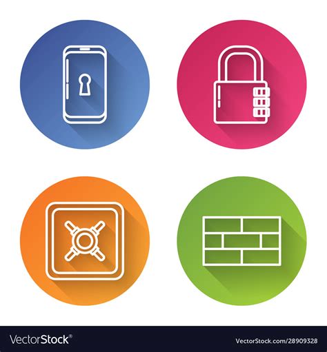 Set Line Smartphone With Lock Safe Combination Vector Image