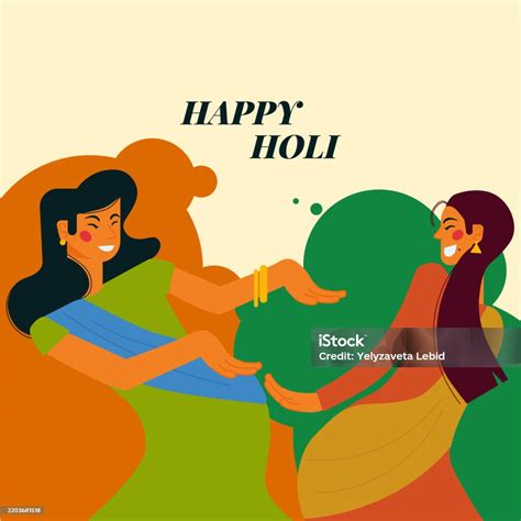활기찬 홀리 축제 축하 행사 다채로운 가루로 춤추는 인도 여성 명랑한에 대한 스톡 벡터 아트 및 기타 이미지 명랑한 문화 벡터 Istock