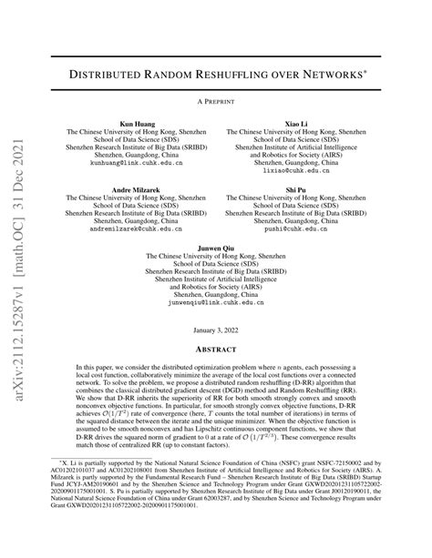 pdf distributed random reshuffling over networks