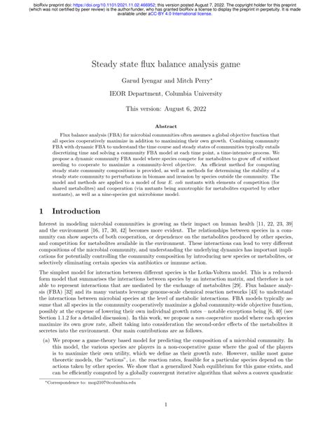 PDF Dynamic Flux Balance Analysis Game