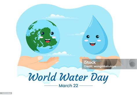 3월 5일 세계 물의 날 웹 배너 또는 평면 만화 손으로 그린 템플릿 그림의 방문 페이지에 대한 지구에서 물방울이 있는 그림 0명에 대한 스톡 벡터 아트 및 기타 이미지