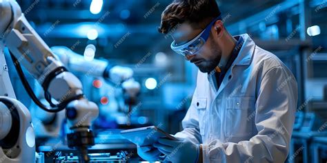 Premium Photo Engineers Use Ai Ar Vr Digital Twin And 5g To Control Factory Robots Concept