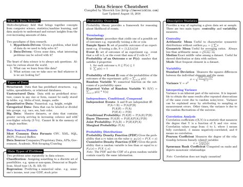 Data Science Cheatsheet Main Concepts Docsity