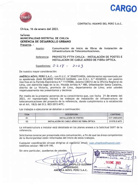 Carta De Inicio De Obra Claro Pdf Carta De Inicio De Obra Claro Pdf