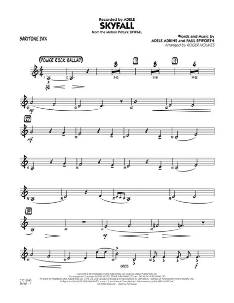 Skyfall Baritone Sax By Adele Jazz Ensemble Digital Sheet Music