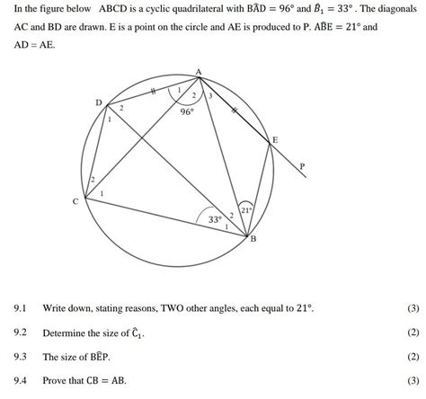 Solved In The Figure Below Abcd Is A Cyclic Quadrilateral With Bwidehat Ad 96° And Hat B 1 33