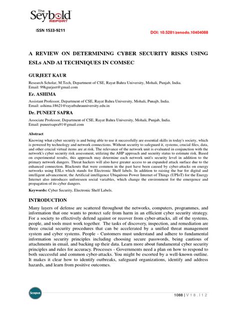 A Review On Determining Cyber Security Risks Using Esls And Ai Techniques In Comsec Pdf